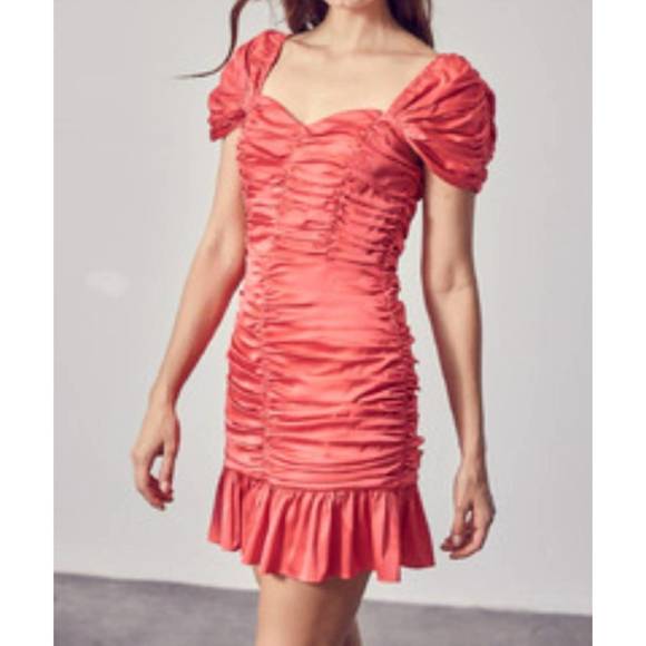 DO+BE | Dresses | New Dobe Satin Ruched Mini Dress In Coral | Poshmark